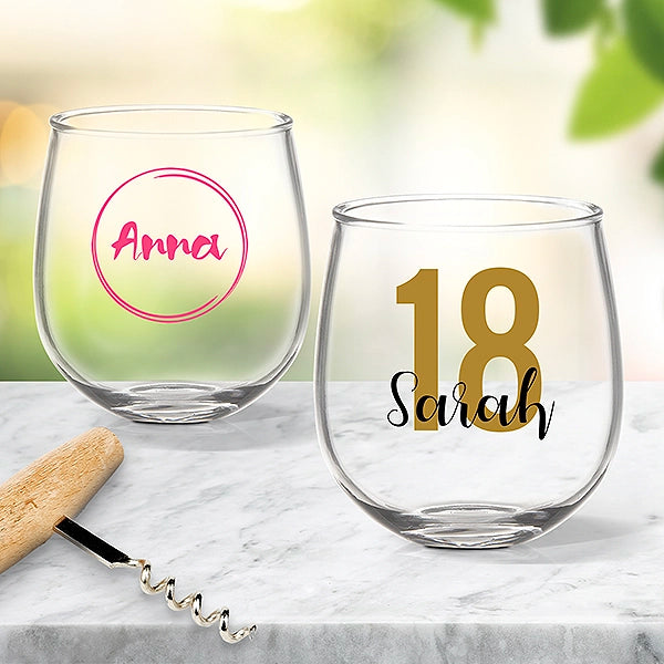 Colour Printed Stemless Wine Glasses For Her Fabness
