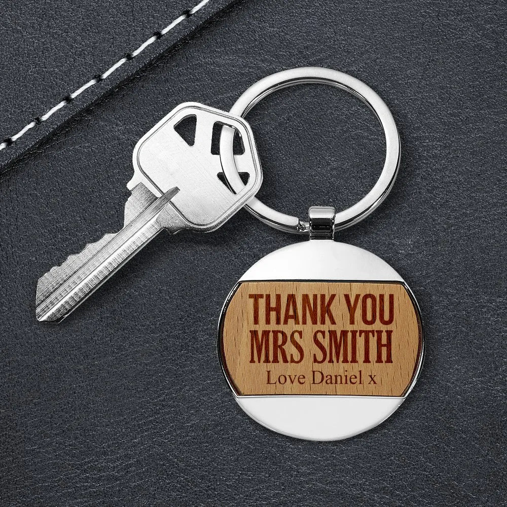 Thank You Engraved Round Metal Keyring– Fabness