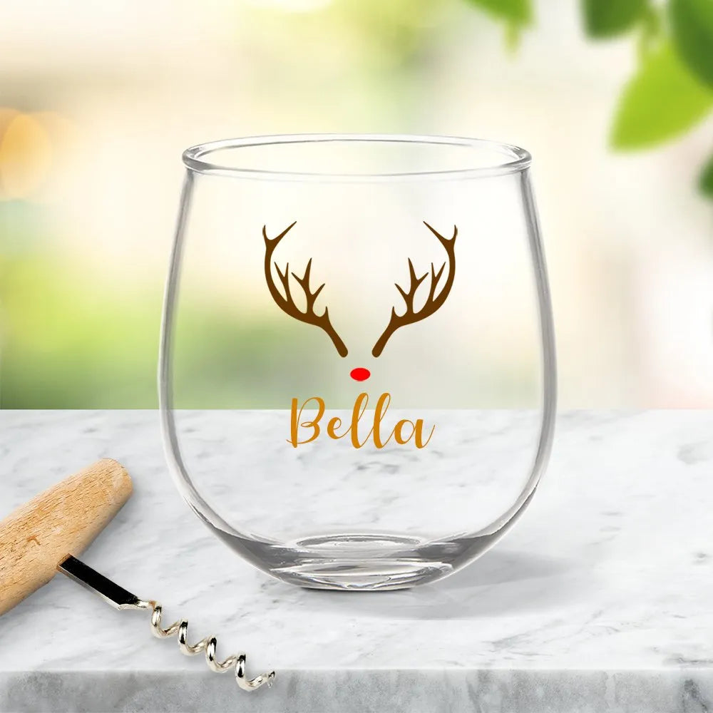 Reindeer Coloured Stemless Wine Glass Fabness