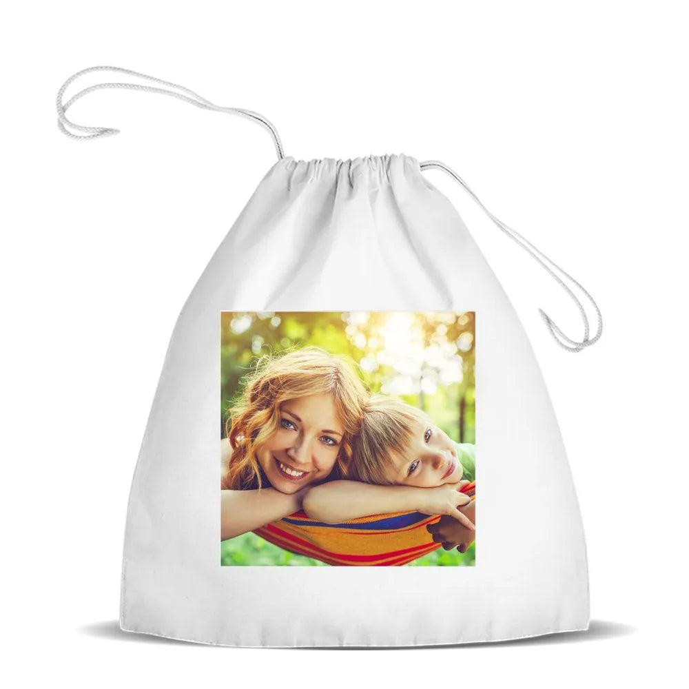 Photo White Drawstring Bag – Fabness
